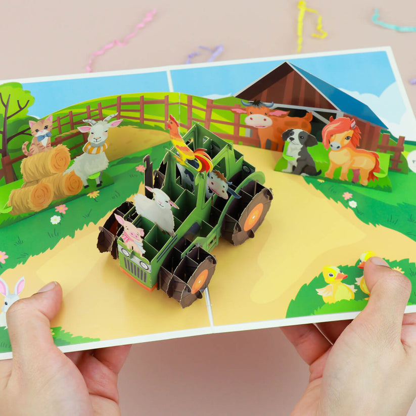 Farm Yard Animals Pop Up Card by Cardology - 1st Birthday Card